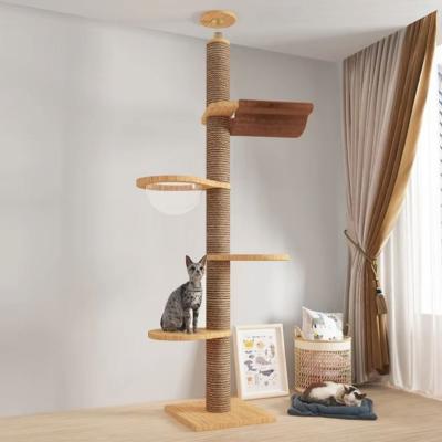 China New Luxury Halloween Ceiling Cat Climbing Frame Wood Sisal Fabric Eco-Friendly Jump Platform Cat Tree Apartment Furniture Custom for sale