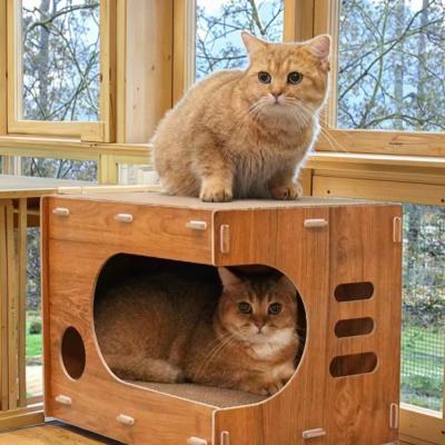 China Spacious Large Solid Wood Eco-Friendly Cat Nest Simple Double-Layer Cat Climbing Frame Grab-Resistant Wear-Resistant Pet House for sale