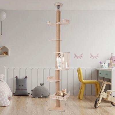 China 5-Layer Halloween-Themed Eco-Friendly Cat Climbing Frame & Tower Floor to Ceiling Solid Wood Furniture with Easy Assembly for sale