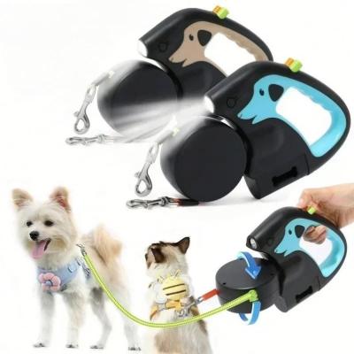 China 3M Retractable Double Dog Leash Rotating Multifunctional Plastic Poop Bag Box with Flashlight for Halloween or Christmas for sale
