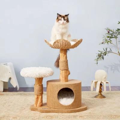 China Modern Luxury Cat Tree Tower Aesthetic Wood Furniture with Flower Platforms for Large Cats Cat Condo Scratching Posts for sale