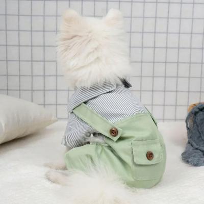 China New Striped Dog Overalls Adjustable Thin Breathable Pet Clothes for Small Dogs Cute Denim Summer Outfit for sale