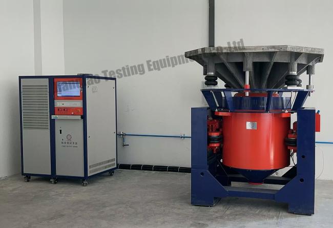 Close-up of vibration testing machine components