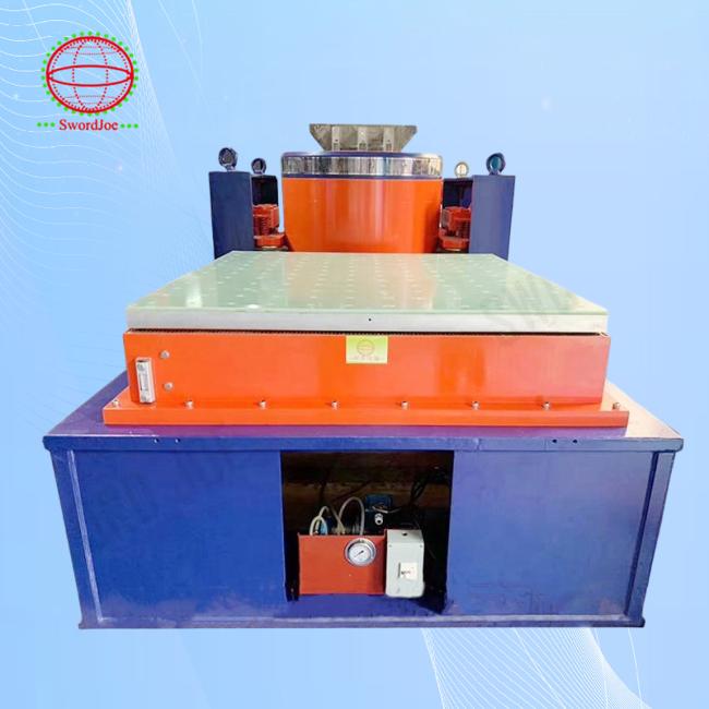 Close-up view of vibration test slip table mechanism