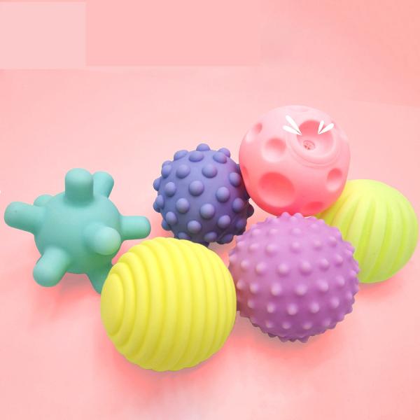Quality Kid's Instructive Toy Set 6 Piece Hand Grip Soft Vinyl Balls Baby Sensory Touch for sale