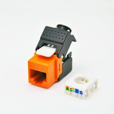 China RoHS Tool Free Cat6 RJ45 Keystone Jacks ABS LSOH Shell 15U Gold Plated Modular Jack Orange for sale