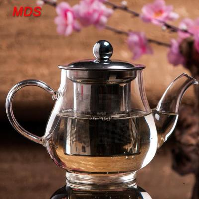 China Heat resistant penguin stainless steel lid glass teapot set with strainer for sale