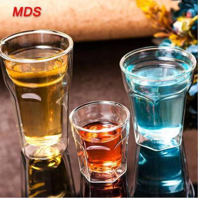China Creative clear six-sided double wall thickened glass coffee tea cup for sale