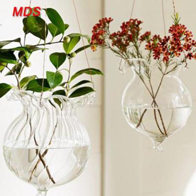China Hanging cheap flower lotus leaf glass vases centerpieces for living room for sale