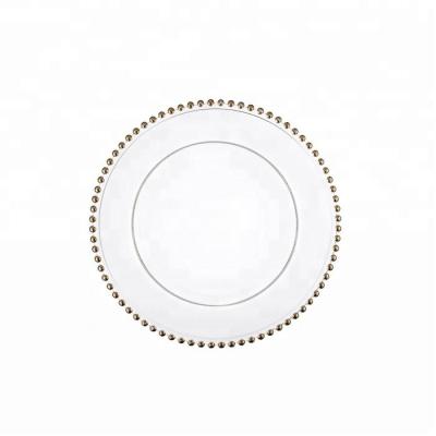 China Glass wedding gold beads charger plates restaurant for sale