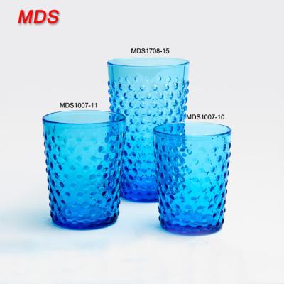 China Classic dot drinnking aqua blue glass tumbler with round bottom for sale