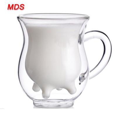 China Heat resistant borosilicate double wall milk glass cup with handle for sale