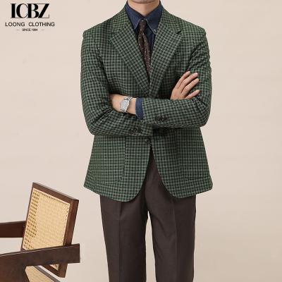 Cina Polyester/Rayon Tissue Costume maschile Retro Single Breasted No ironing Necessario Plaid verde in vendita
