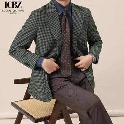 Cina Polyester/Rayon Tissue Costume maschile Retro Single Breasted No ironing Necessario Plaid verde in vendita