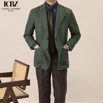 Cina Polyester/Rayon Tissue Costume maschile Retro Single Breasted No ironing Necessario Plaid verde in vendita