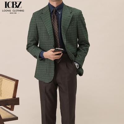 Cina Polyester/Rayon Tissue Costume maschile Retro Single Breasted No ironing Necessario Plaid verde in vendita
