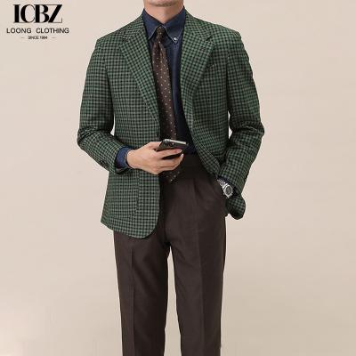 Cina Polyester/Rayon Tissue Costume maschile Retro Single Breasted No ironing Necessario Plaid verde in vendita