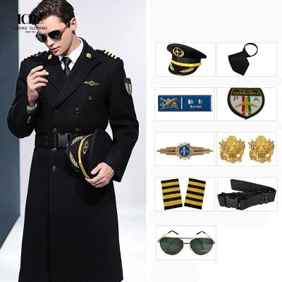 Cina Sicurezza immobiliare Uniforme di lavoro 100% cotone Aviazione Capitano nero cappotto di lana per uomini in vendita