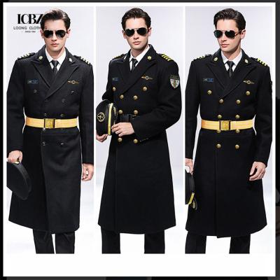 Cina Sicurezza immobiliare Uniforme di lavoro 100% cotone Aviazione Capitano nero cappotto di lana per uomini in vendita
