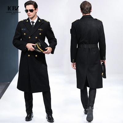 Cina Sicurezza immobiliare Uniforme di lavoro 100% cotone Aviazione Capitano nero cappotto di lana per uomini in vendita