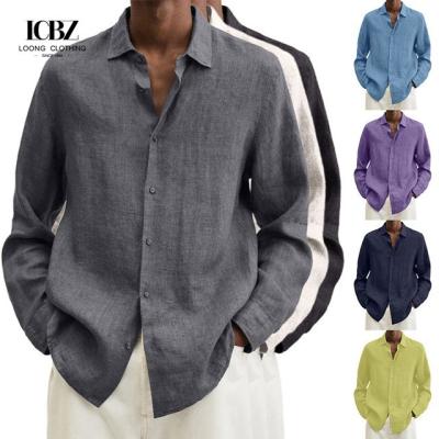 中国 2022 インディペンデント ステーション V ネック ローズ ボタン コットン リネン シャツ 男性 人気 長袖 販売のため