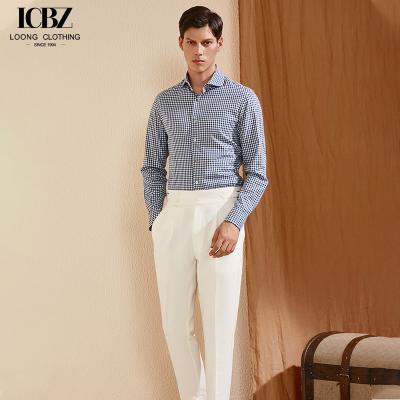 Cina Camicia a quadri da uomo in fibra di cotone / bambù stile giapponese Casual Slim Top a maniche lunghe in vendita