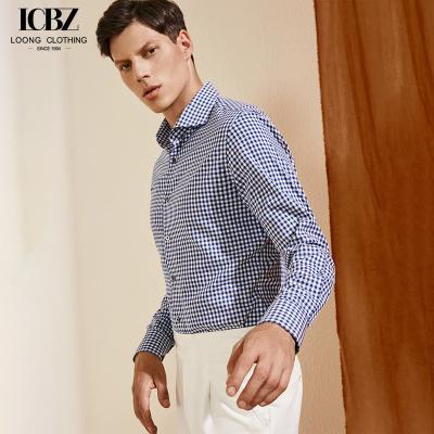 Cina Camicia a quadri da uomo in fibra di cotone / bambù stile giapponese Casual Slim Top a maniche lunghe in vendita