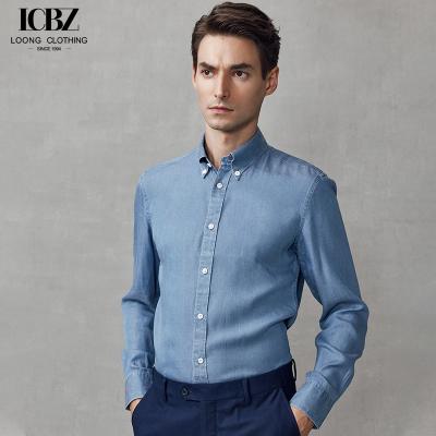 Cina Summer Cotton Slim Fit T-shirt francese da uomo Custom OEM Light Blue per business casual in vendita