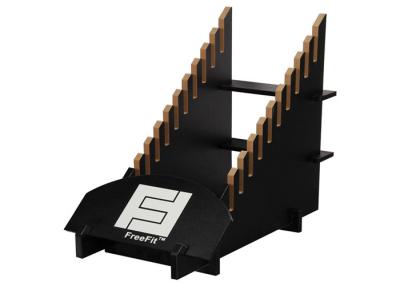 China Black MDF Wooden Display Stands / Flooring Display Rack With Logo Printing Te koop