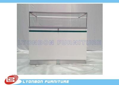 China White painted display cabinet glass showcase with LED lights for sale