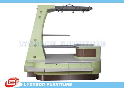 China Customized Green MDF Wooden Mobile Kiosk Display ISO for Retail Stores for sale
