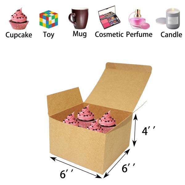 Quality Recycled Paper Kraft Cardboard Gift Boxes 6x6x4 Inch For Bakery Cupcake for sale
