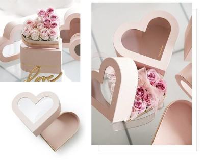China Simple Luxurious Creative Colorful Romantic Heart Flower Box Packaging with PVC Window for sale