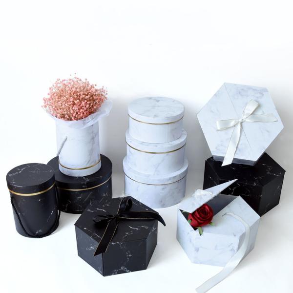 Quality Paperboard Customized Round Marble Printing Flower Box with Logo for sale