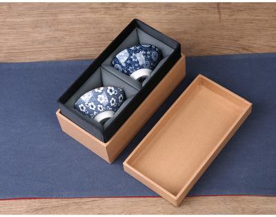China Custom Rigid Brown Kraft Paper Square Mug Bowl Storage Vase Packaging for Chinese Tea Cup Saucer Set for sale