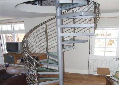 China modern spiral staircase with glass tread and rod bar railing modern can customized for sale