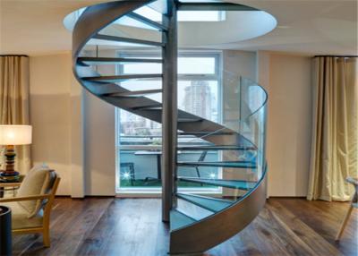 China modern spiral staircase with glass tread and rod bar railing modern can customized for sale