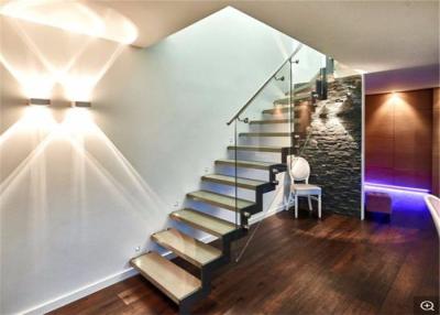 China Floating Wood Straight Staircase with Frameless Glass Railing for sale