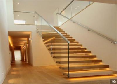 China Building Floating Staircase Straight Solid Wood Stairs Fiber glass Railing Staircase for sale