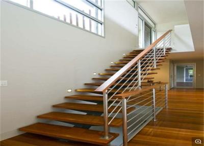 China Frameless Glass Railing Standoff Wood Step Indoor Floating Straight Staircase for sale