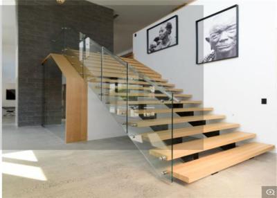 China Modern Design Indoor Glass Railing Wood Tread Straight Floating Staircase for sale