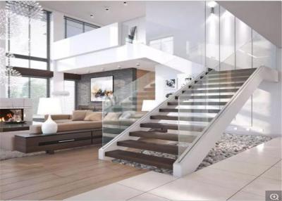 China Double stringer wood glass tread staircase with spigot staircase railing tempered glass for sale