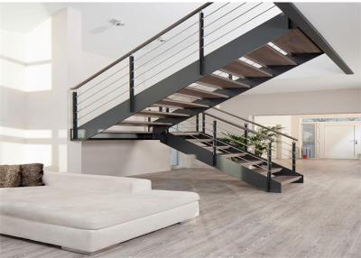 China Double beam Stringer staircase wooden stair with frameless glass railing Straight Staircase for sale