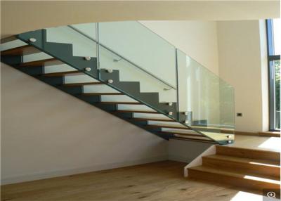 China Double Side Glass Balustrade Straight Staircase with Carbon Steel Tread Staircase for sale