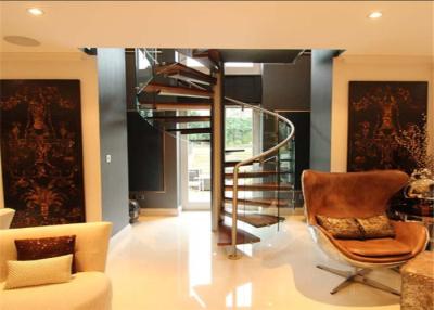 China Safe Custom Steel Wood Spiral Staircase/Curved Stair With Wooden Treads Steel handrails for sale
