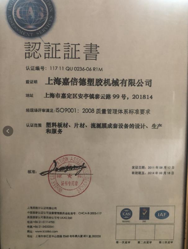 ISO9001: 2008Quality management system standard requirements - shanghai jobbetter plastic machinery co.ltd