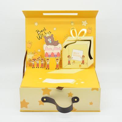 China Wholesale custom birthday suitcase shaped kids gift box magnet cardboard gift boxes with 3d pop up and handles for sale