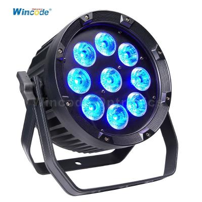 中国 プロワイヤレスLED PARライト 15-45°レンズオプション 9x18W RGBWA+UV 2.4Gトランシーバー 販売のため