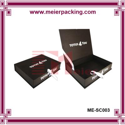 China Luxury ribbon clamshell gift box, black paper cosmetic rigid box ME-SC003 for sale