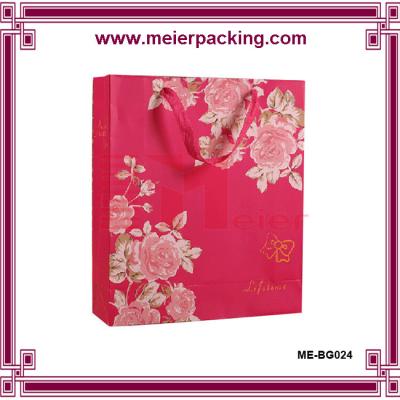 China Custom printed paper bags with flower/Cheapest paper ladies shopping bag ME-BG024 for sale